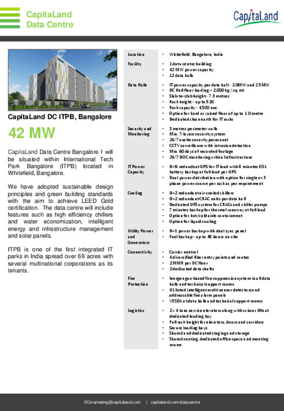 CapitaLand-DC-ITPB-Bangalore-Factsheet.pdf - CapitaLand: Bangalore 01 Data Center