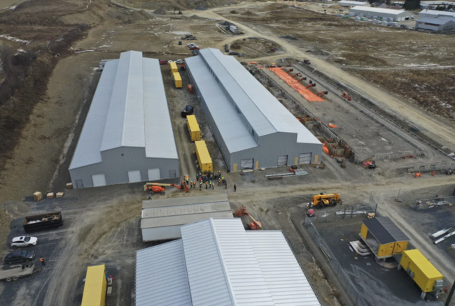 Drone shot of Hive's 3 building campus as of 2022