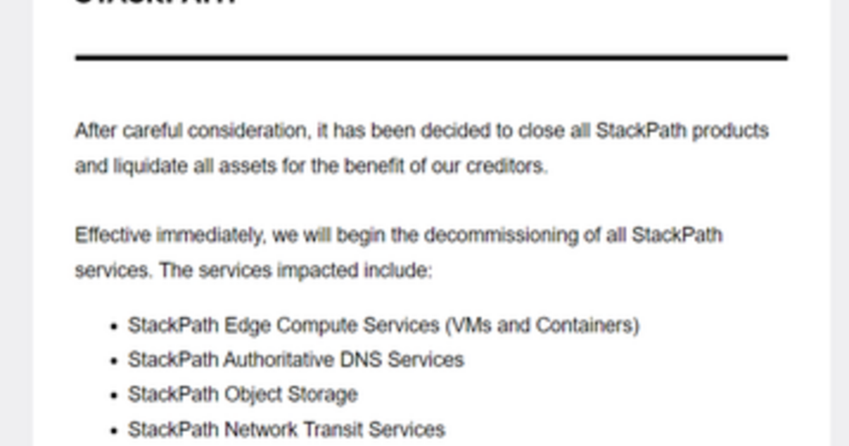 StackPath to close down business and liquidate assets